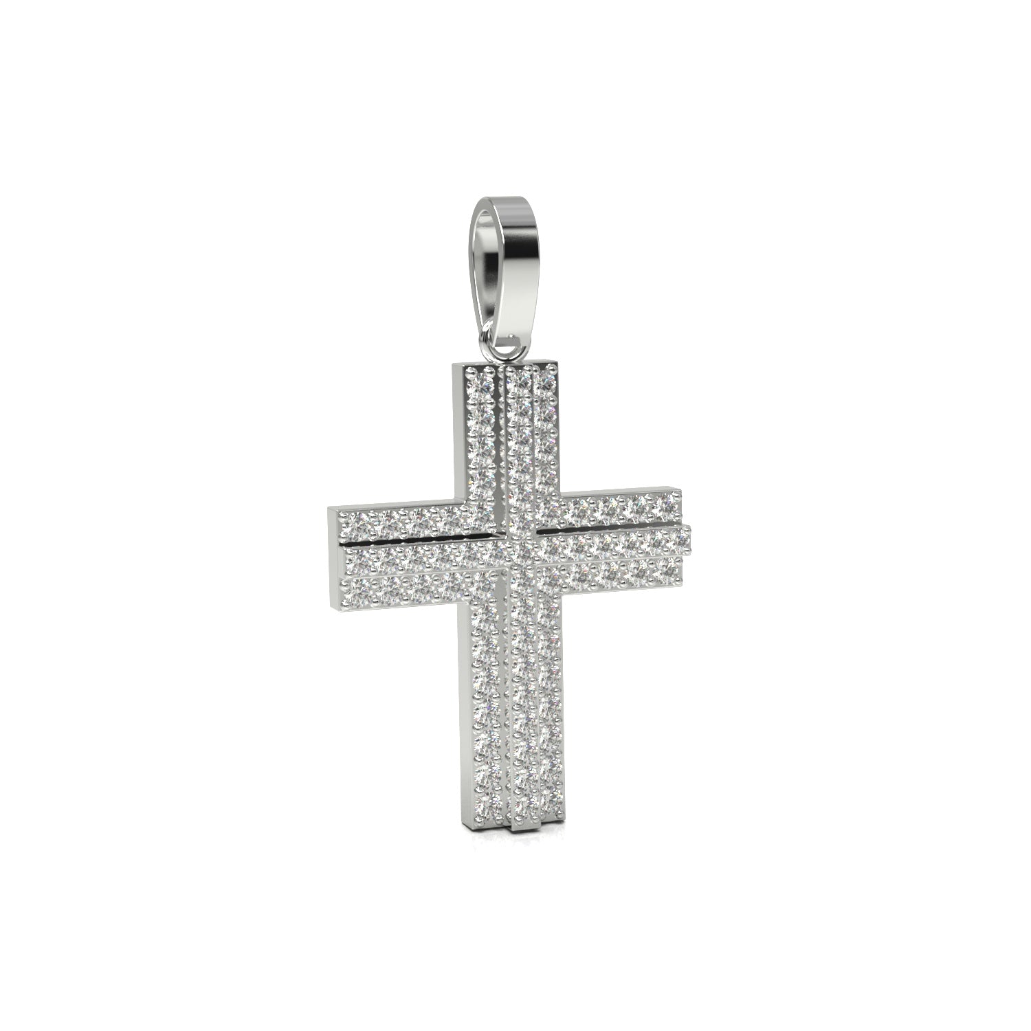 3D Round Diamond Cross Pendant Singular Row – Gold Diamond & Co.